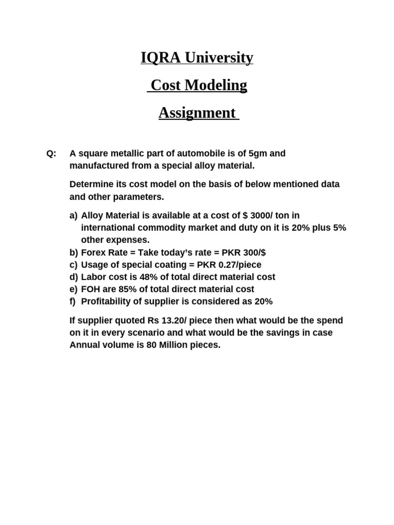 Assignment Cost Modeling | PDF