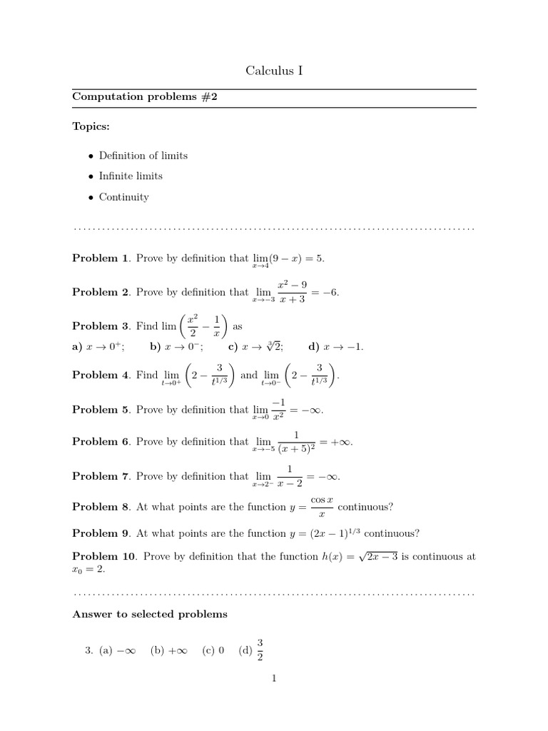 Calculus I - Computation Problems #2 | PDF