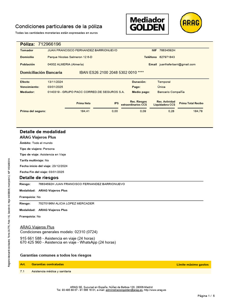 Condiciones Particulares de La Póliza | PDF | Póliza de seguros | Seguro