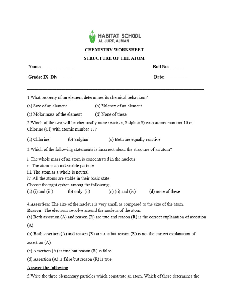 Structure of The Atom-Worksheet (23-24) | PDF | Atoms | Ion