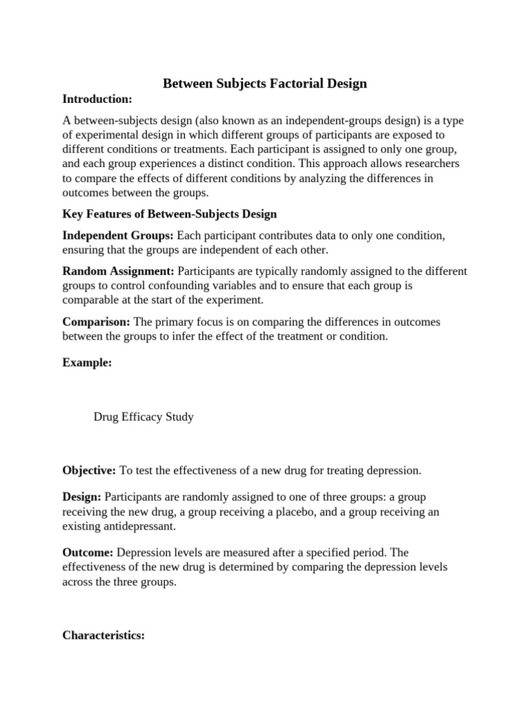Between-Subjects Factorial Design Explained | PDF | Experiment ...