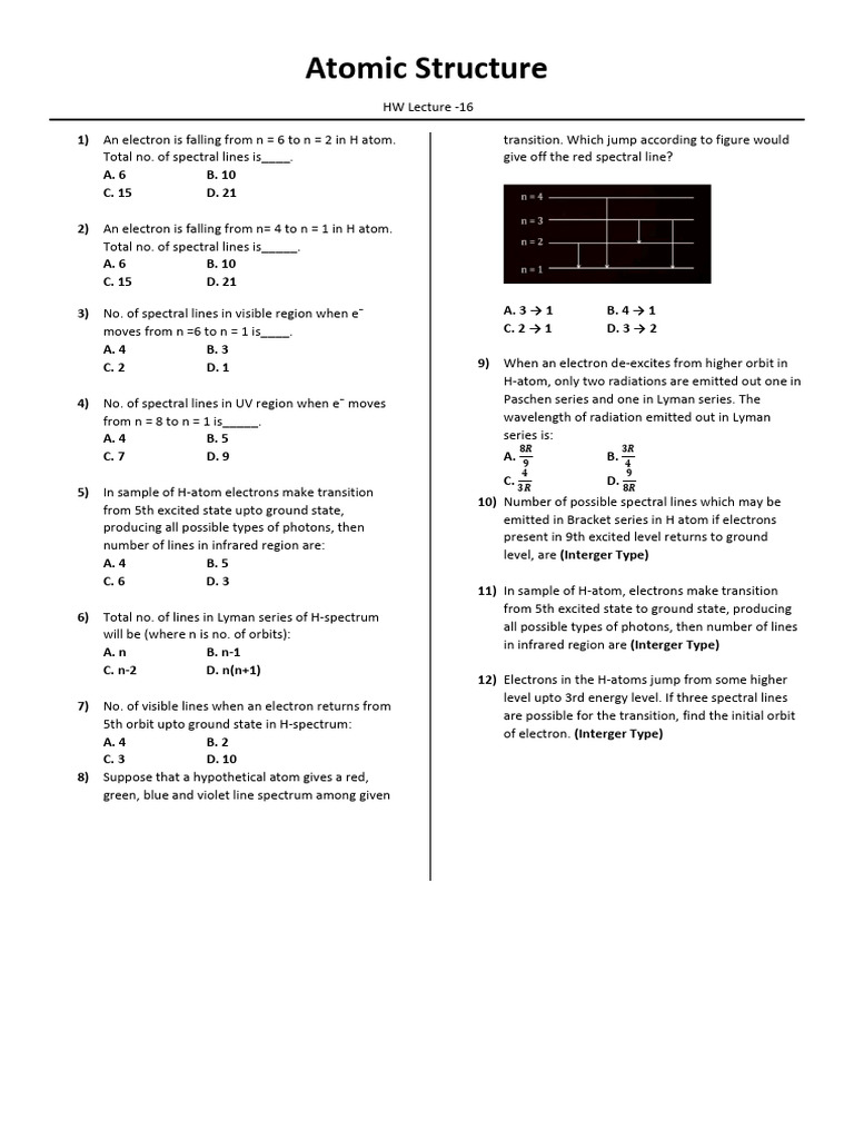 Structure of Atom Practice Questions - 2 | PDF | Electromagnetic ...
