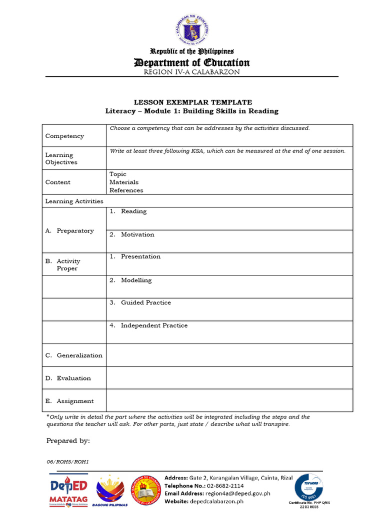 Literacy Lesson Plan Template | PDF