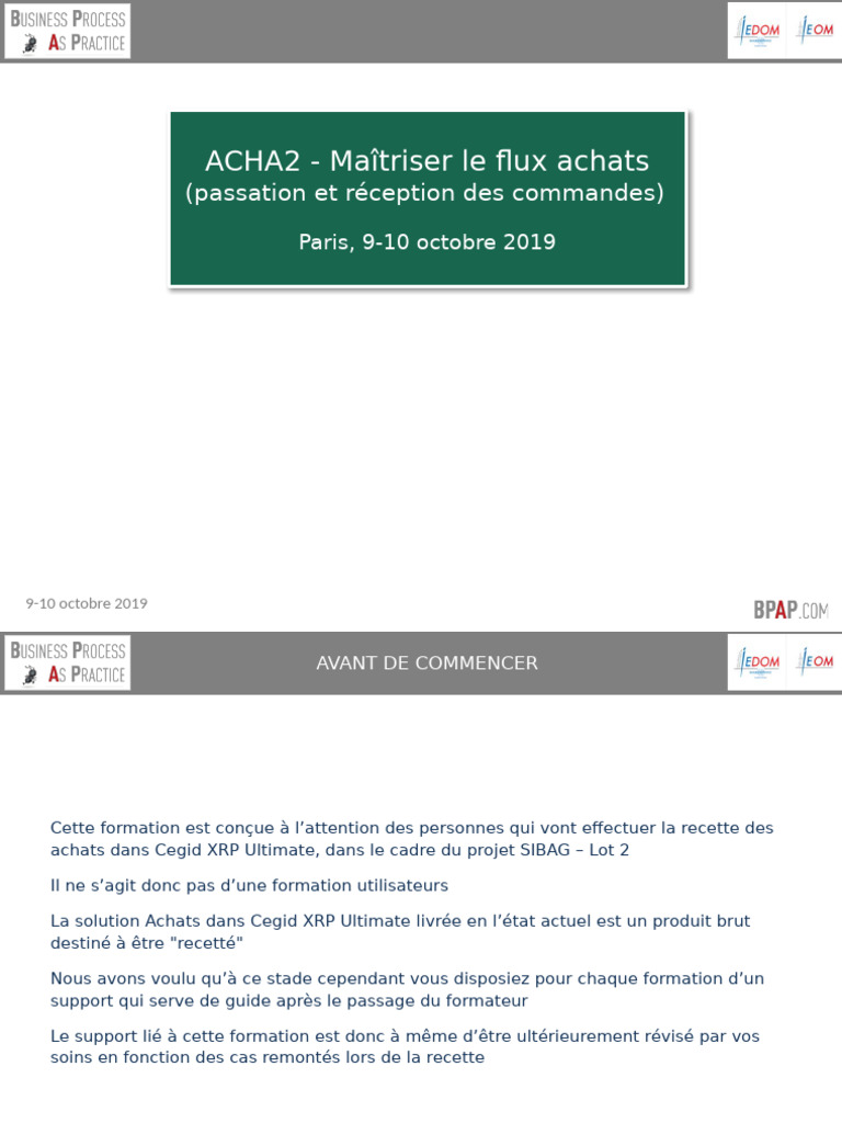 Formation Flux Achats Cegid XRP | PDF | Facture | Budget