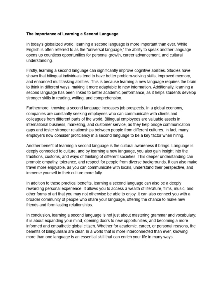 The Importance of Learning A Second Language | PDF | Second Language ...