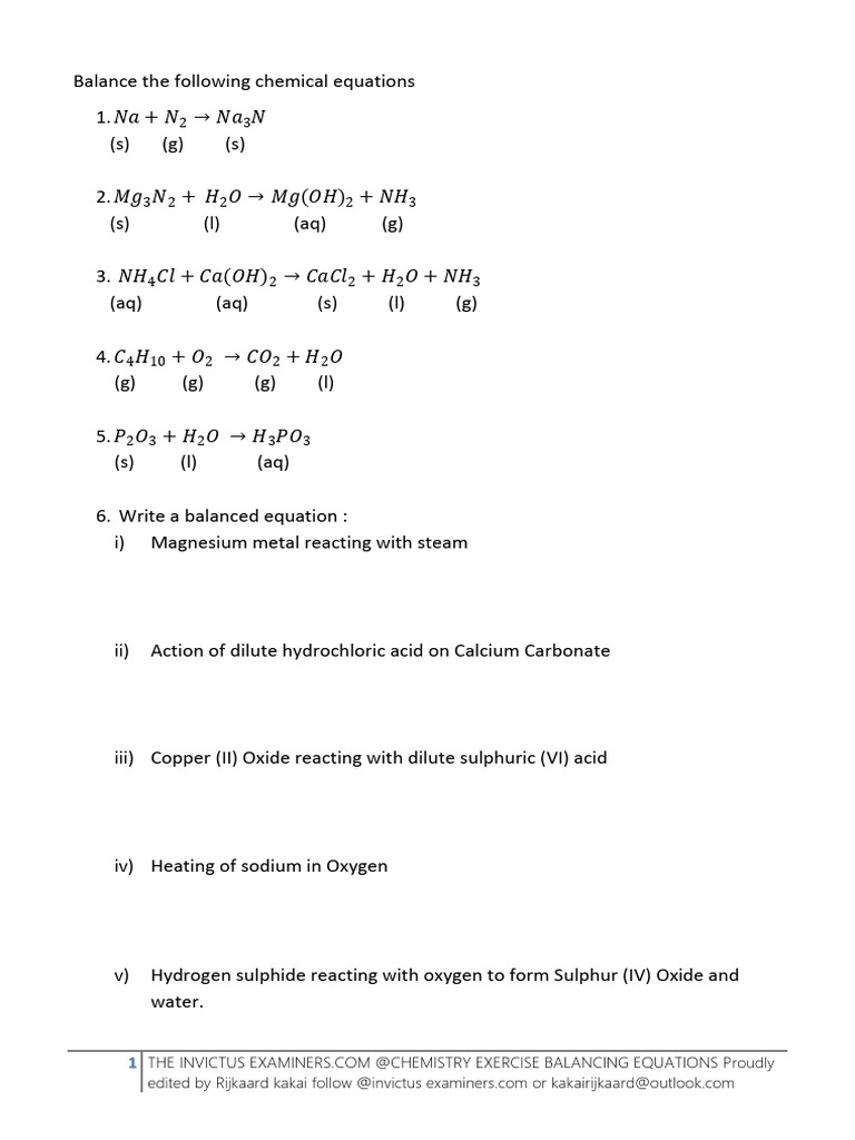Balancing Chemical Equations | PDF
