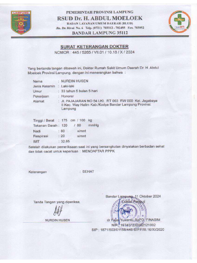 Surat Keterangan Kesehatan 001 | PDF