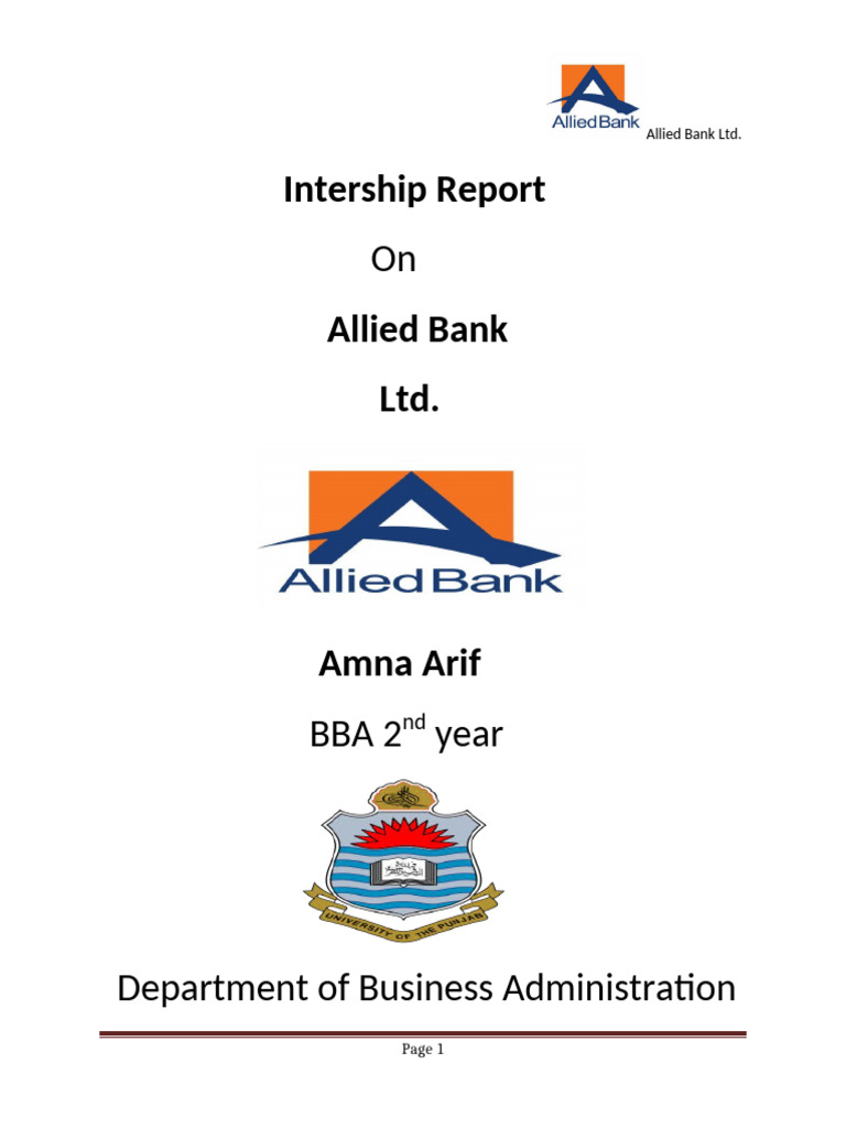 Intership Report Allied Bank | PDF | Banks | Transaction Account