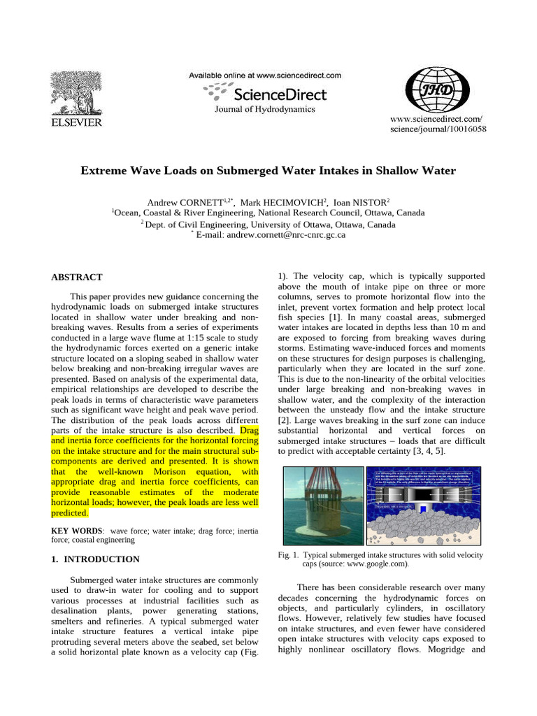 Wave Loads in Shallow Water - A. Cornett | PDF | Force | Drag (Physics)