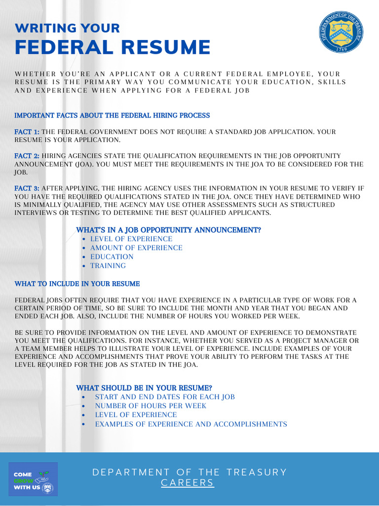 Treasury - Writing Your Federal Resume Handout | PDF | Résumé | Cognition