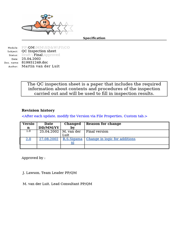 QM UK 06 Inspection Instruction | PDF | Specification (Technical ...