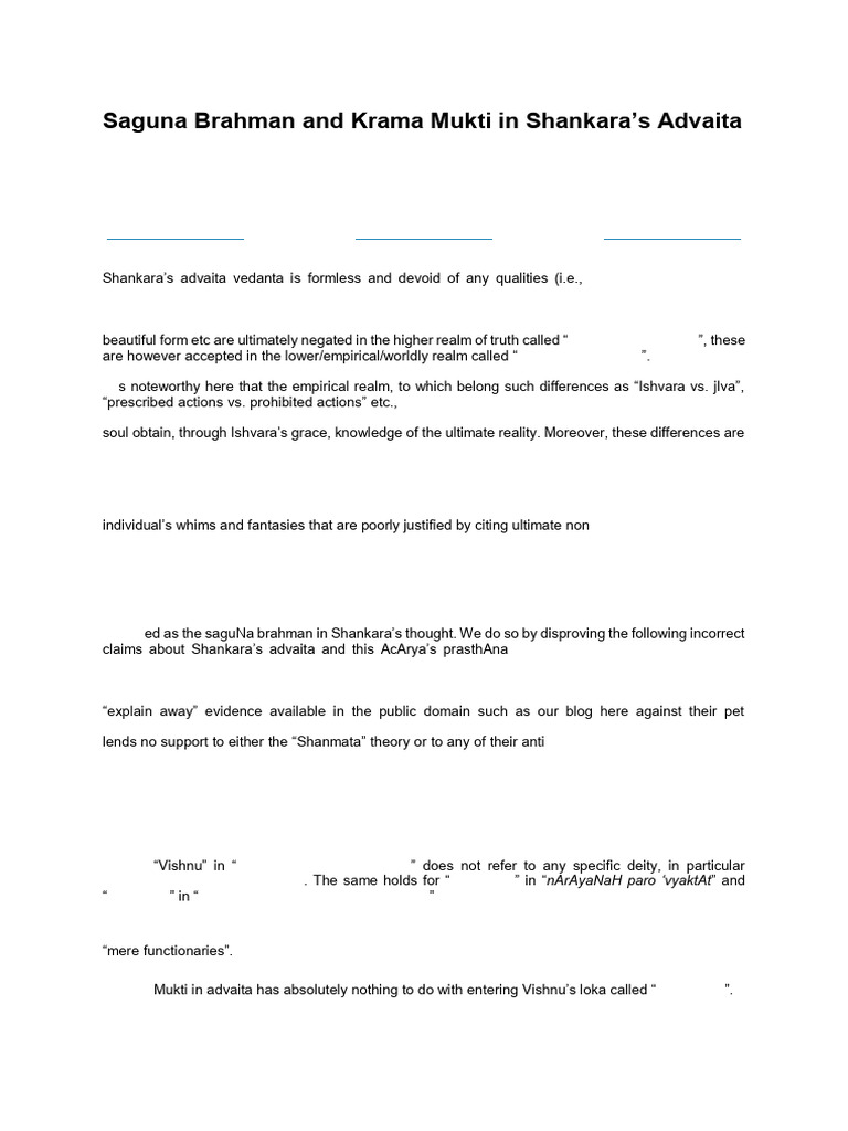 Saguna Brahman and Krama Mukti in Shankara's Advaita Vedanta | PDF | Advaita Vedanta | Brahman