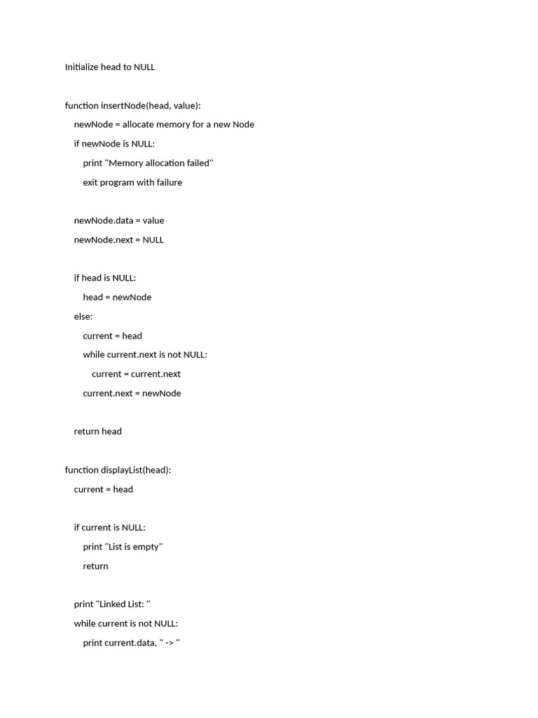 Pseduo Code For Singly Linked List | PDF
