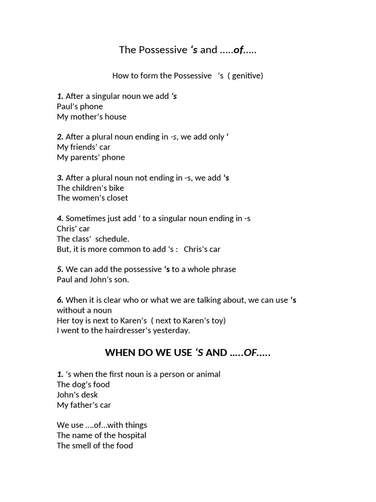 How To Form The Posessive S | PDF