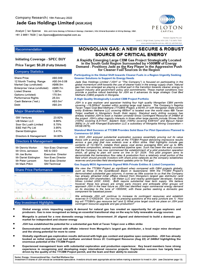 Peloton Research Jade Gas Holdings Limited 15 Feb 23 | PDF | Liquefied ...