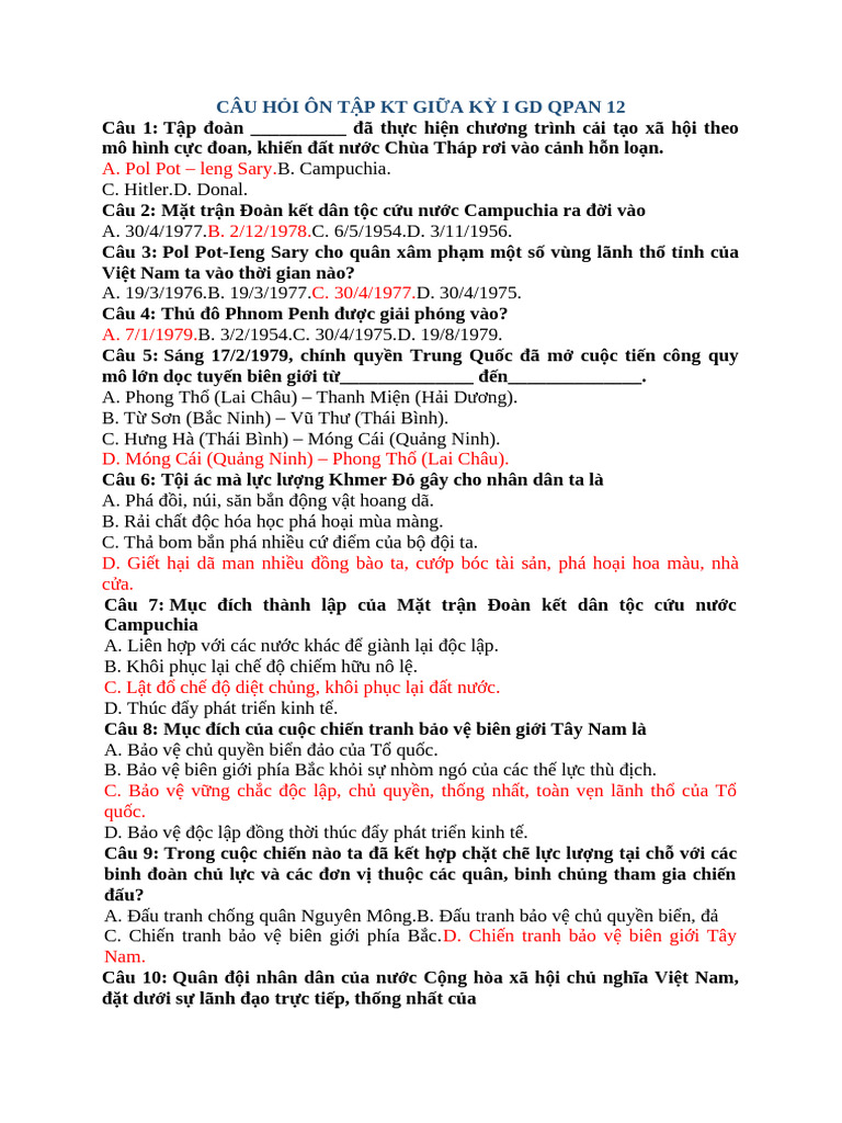 GDQP 12 Giữa Kì 1 | PDF