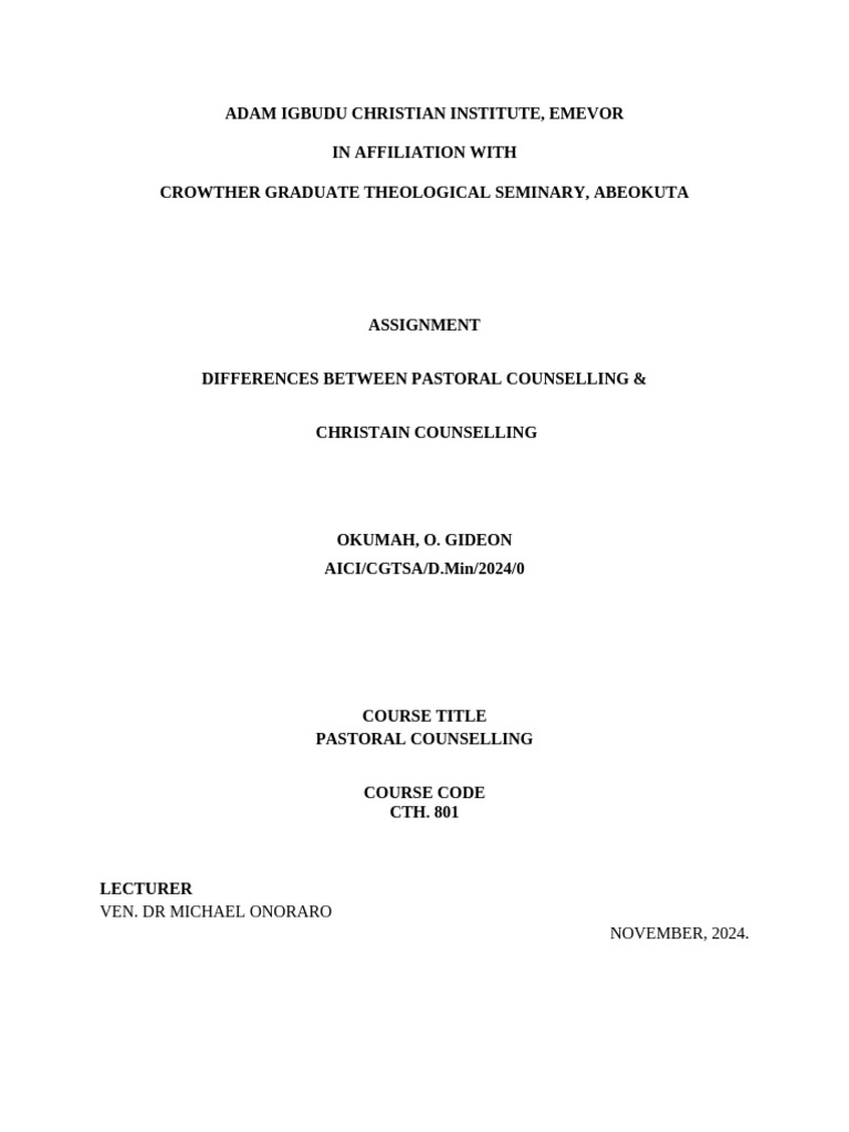 Pastoral Counselling Assignment | PDF | Psychotherapy | Christian ...