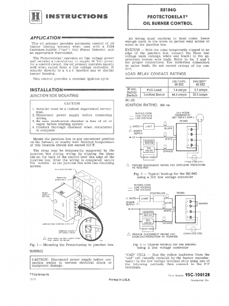 Honeywell Protect Ore Lay r8184g Oil Burner Control Installation ...