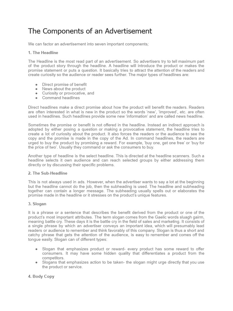 The Components of An Advertisement | PDF | Page Layout | Advertising