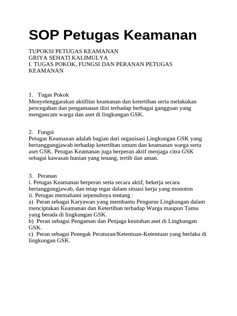 SOP Petugas Keamanan | PDF