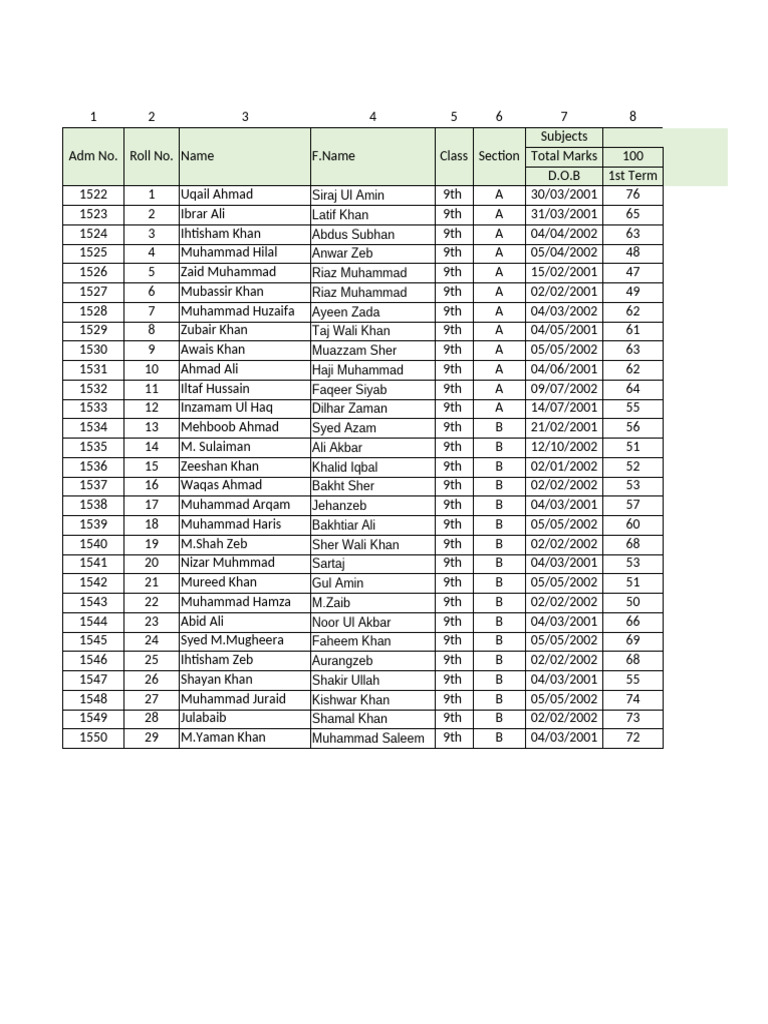 How To Create Detail Mark Sheet in A Seconds in Excel 2019 | PDF