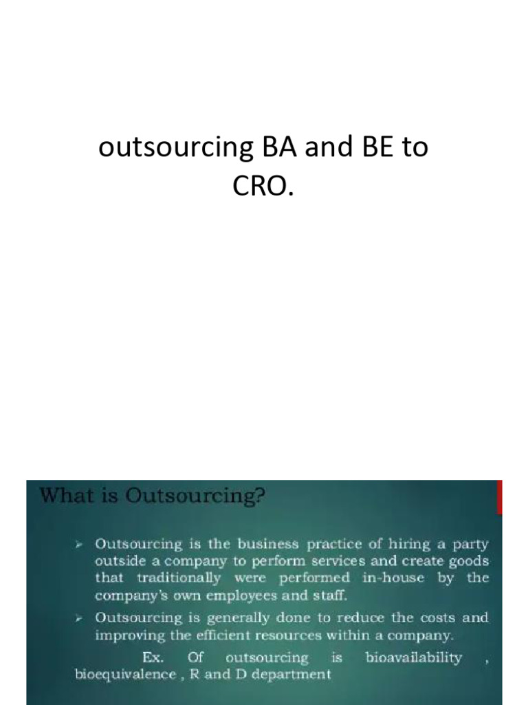 Outsourcing BA and BE To CRO | PDF