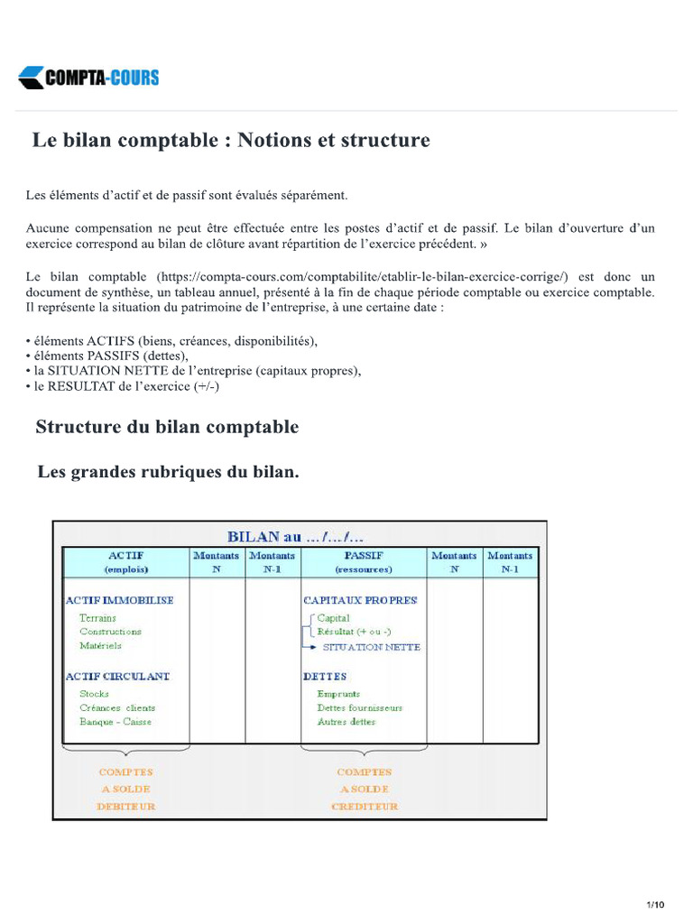 Le Bilan Comptable - Notions Et Structure | PDF