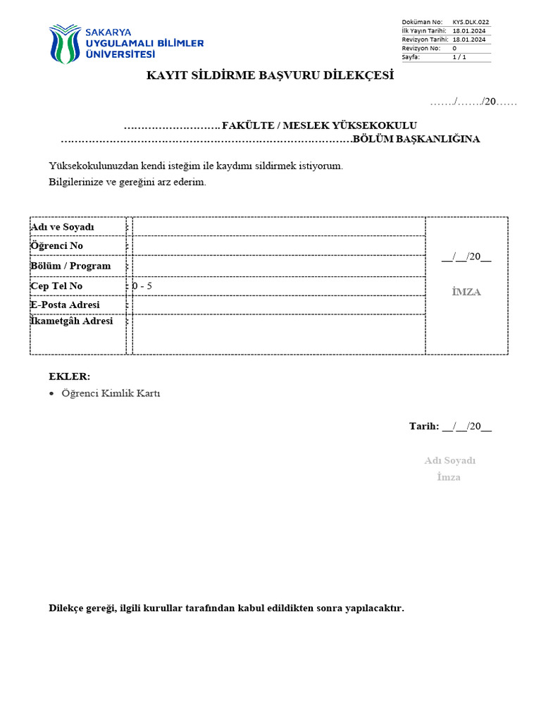 Kayıt Sildirme Formu | PDF