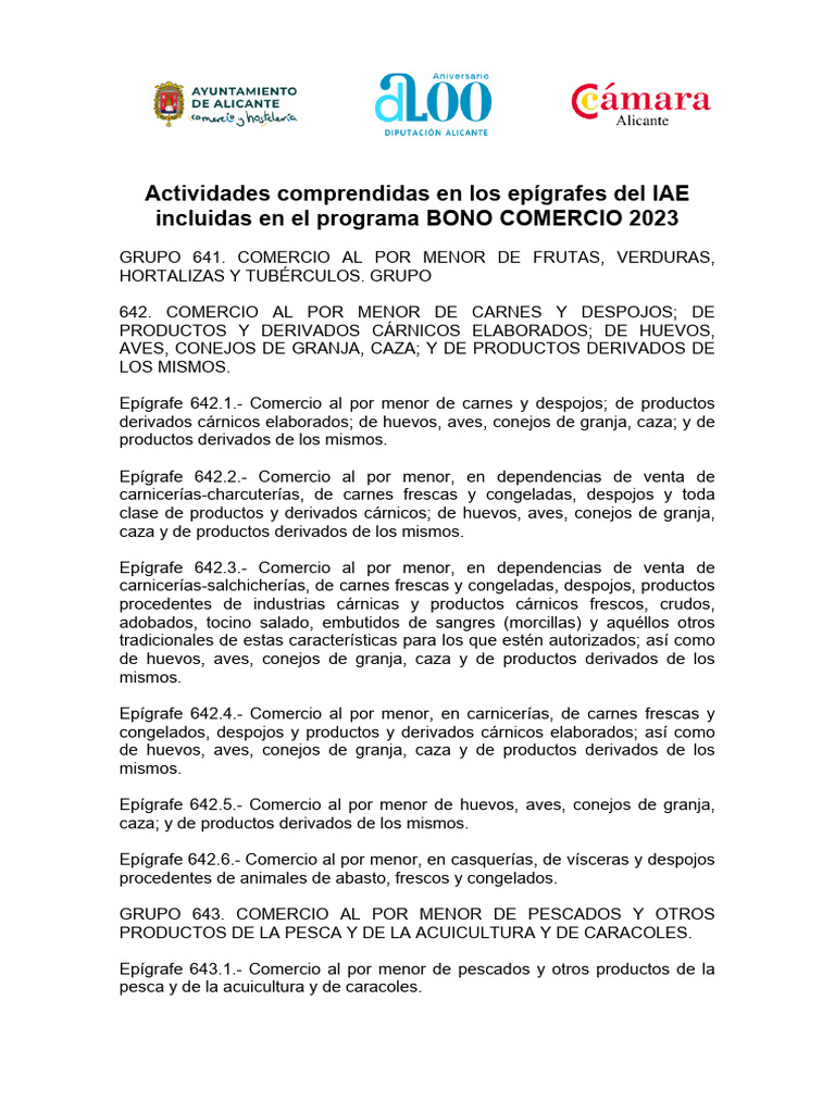 Epígrafes IAE para Comercio 2023 | PDF | Carne | Menudencias