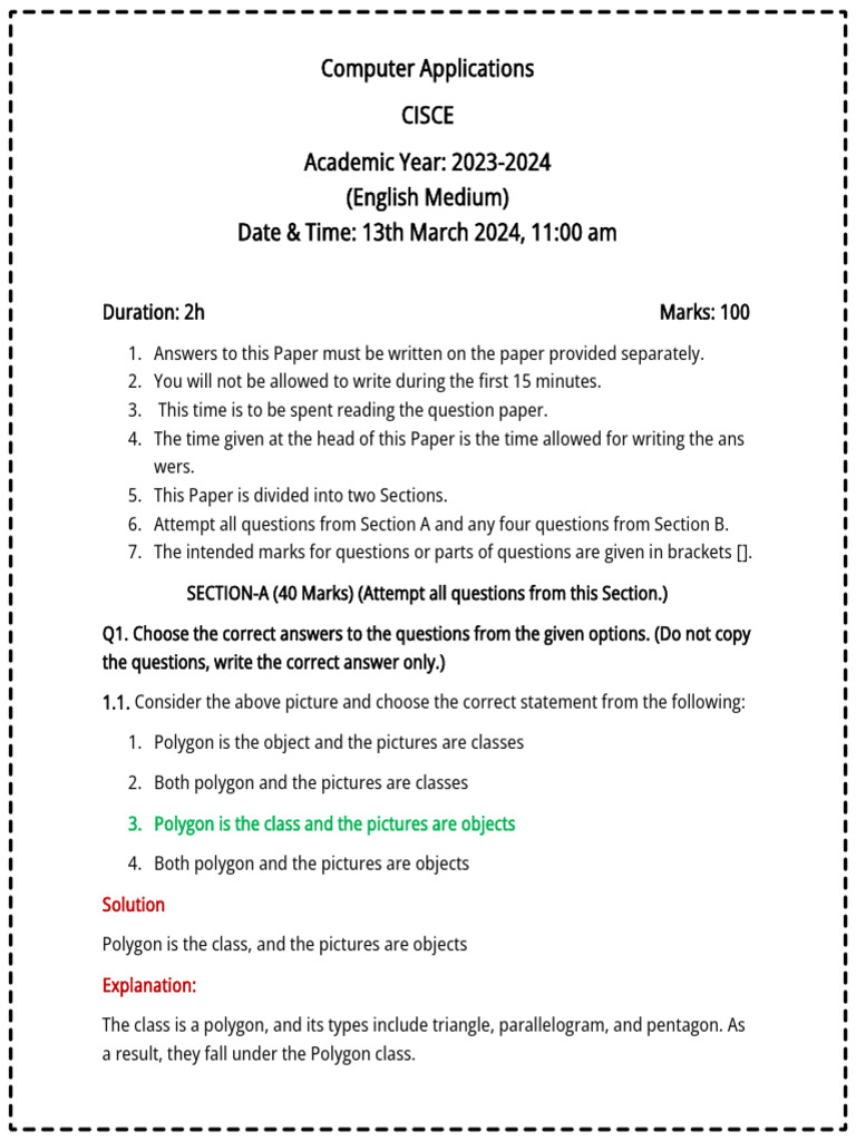 Computer Applications Cisce Academic Year: 2023-2024 (English Medium) Date & Time: 13th March ...