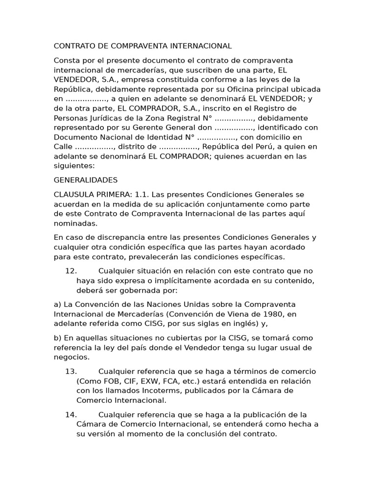 Contrato de Compraventa Internacional | PDF | El comercio internacional