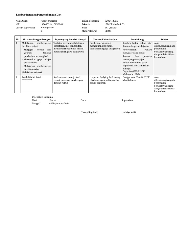 4 - Lembar Rencana Pengembangan Diri | PDF