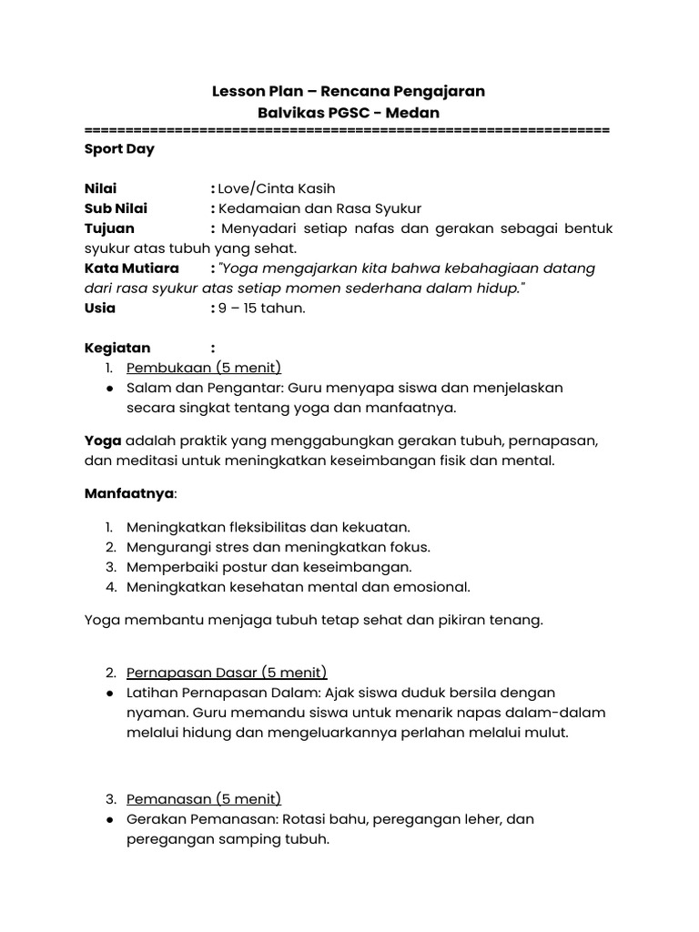 Lesson Plan Sport Day | PDF