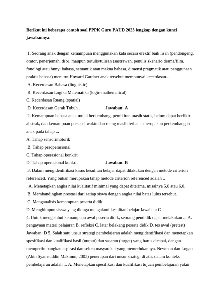 CTH Soal p3k Paud | PDF