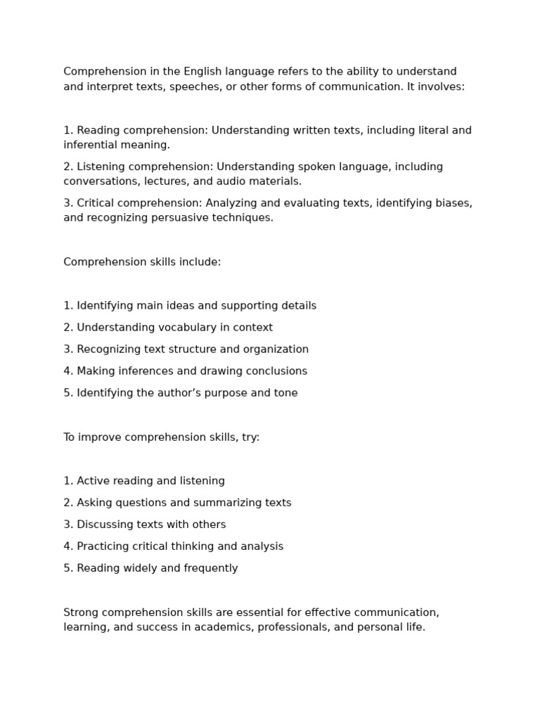 Comprehension and Summary | PDF | Reading Comprehension | Cognition