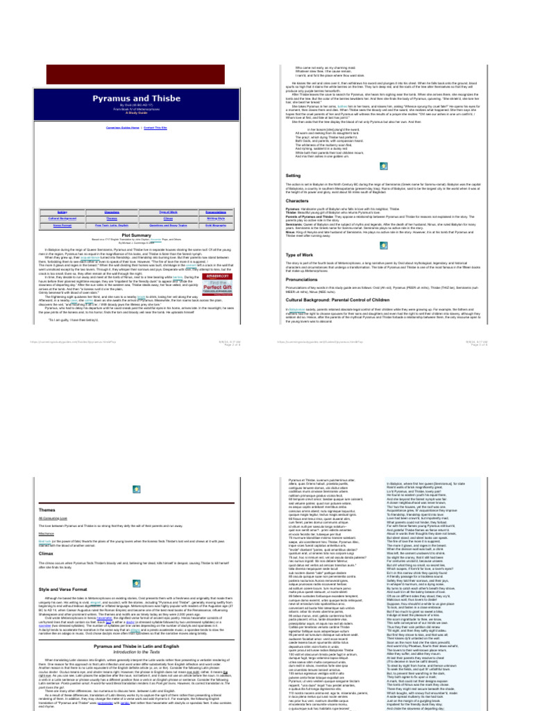 Pyramus and Thisbe - A Study Guide | PDF