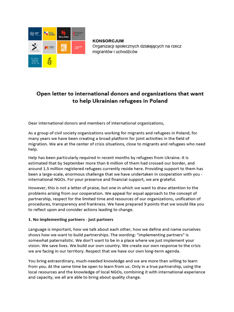 Open Letter To International Donors | PDF | Non Governmental ...