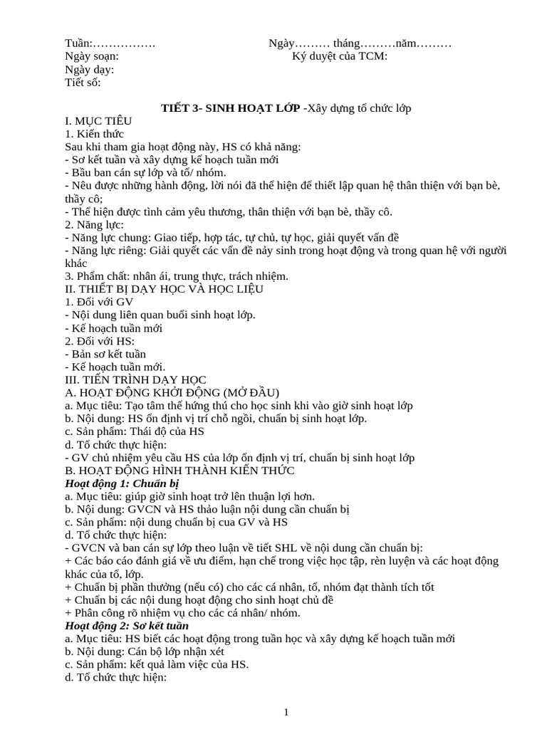 Giao An SHL Chu Nhiem 6 | PDF