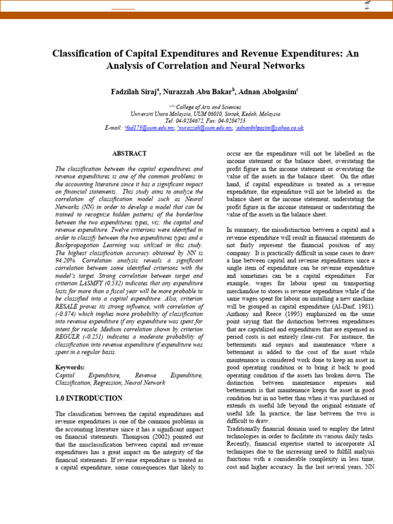 Classification of Capital Expenditures and Revenue Expenditures: An ...