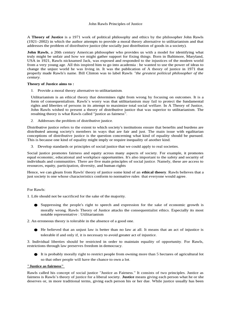 John Rawls Principles of Justice | PDF | Justice | Crime & Violence