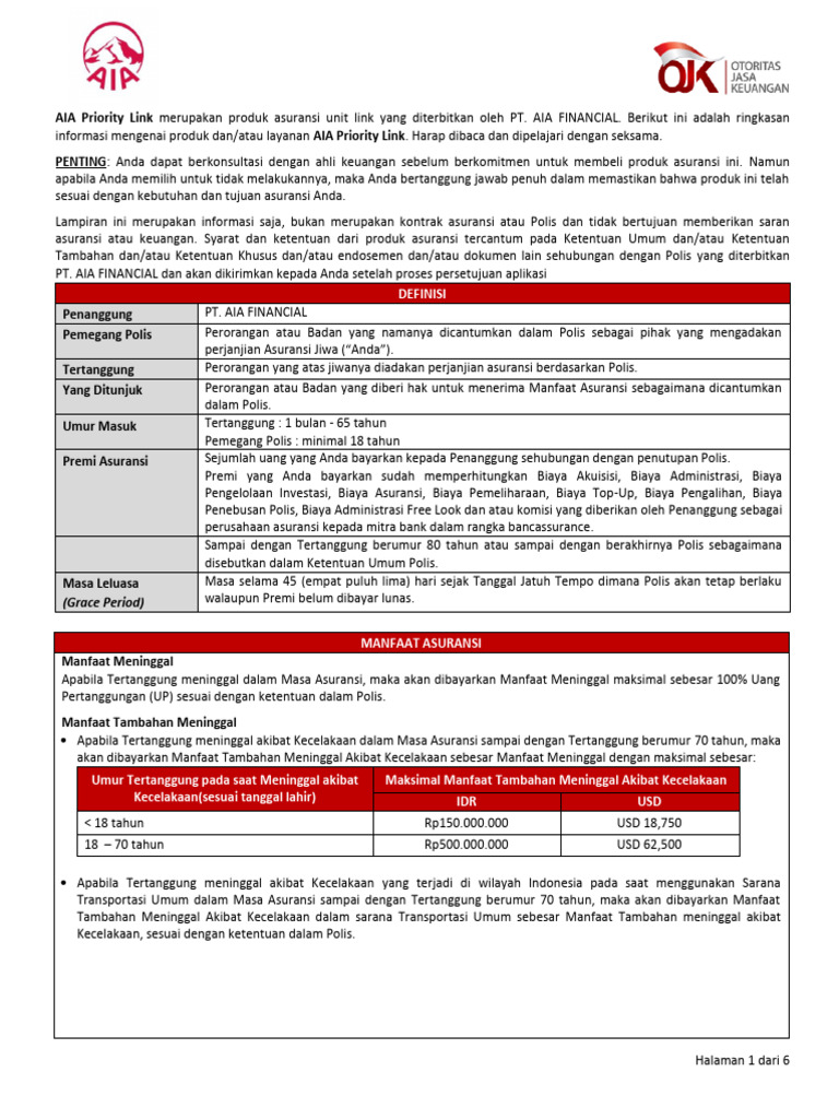 Ringkasan AIA Priority Link | PDF