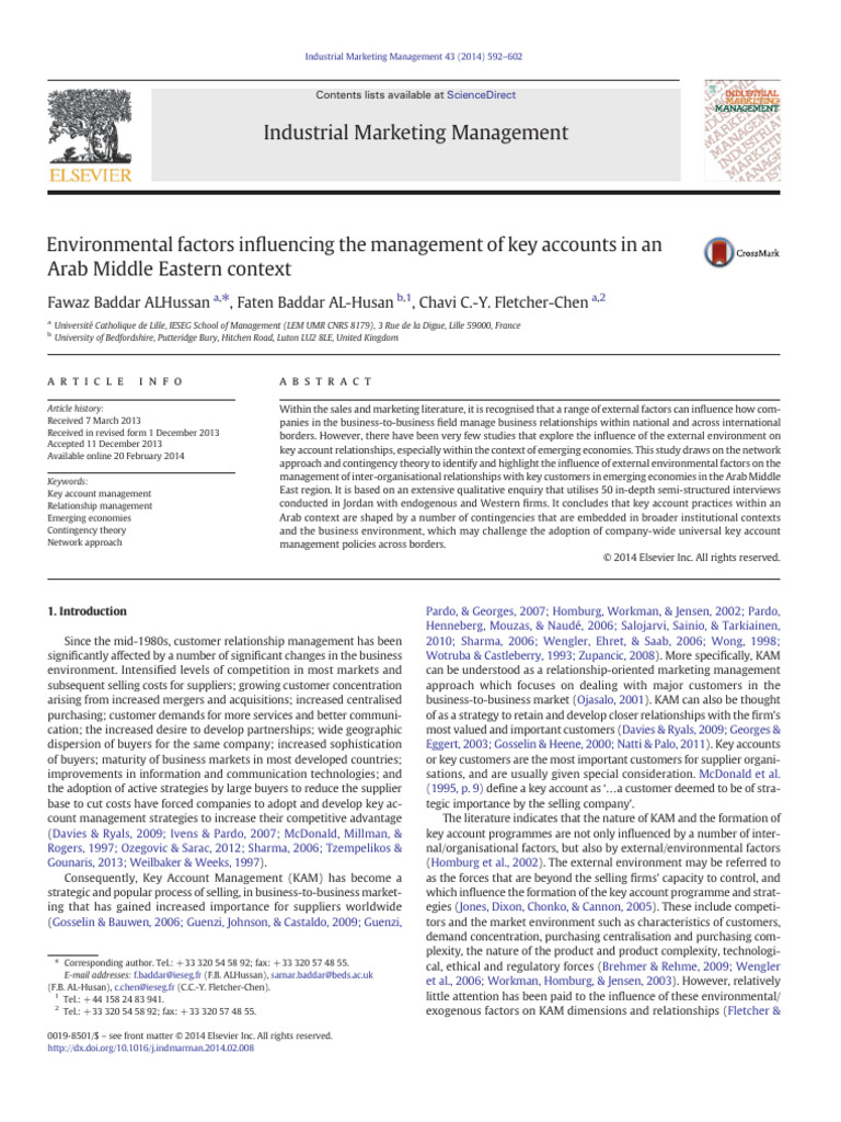 Environmental Factors Influencing The Management of Key Accounts in An ...