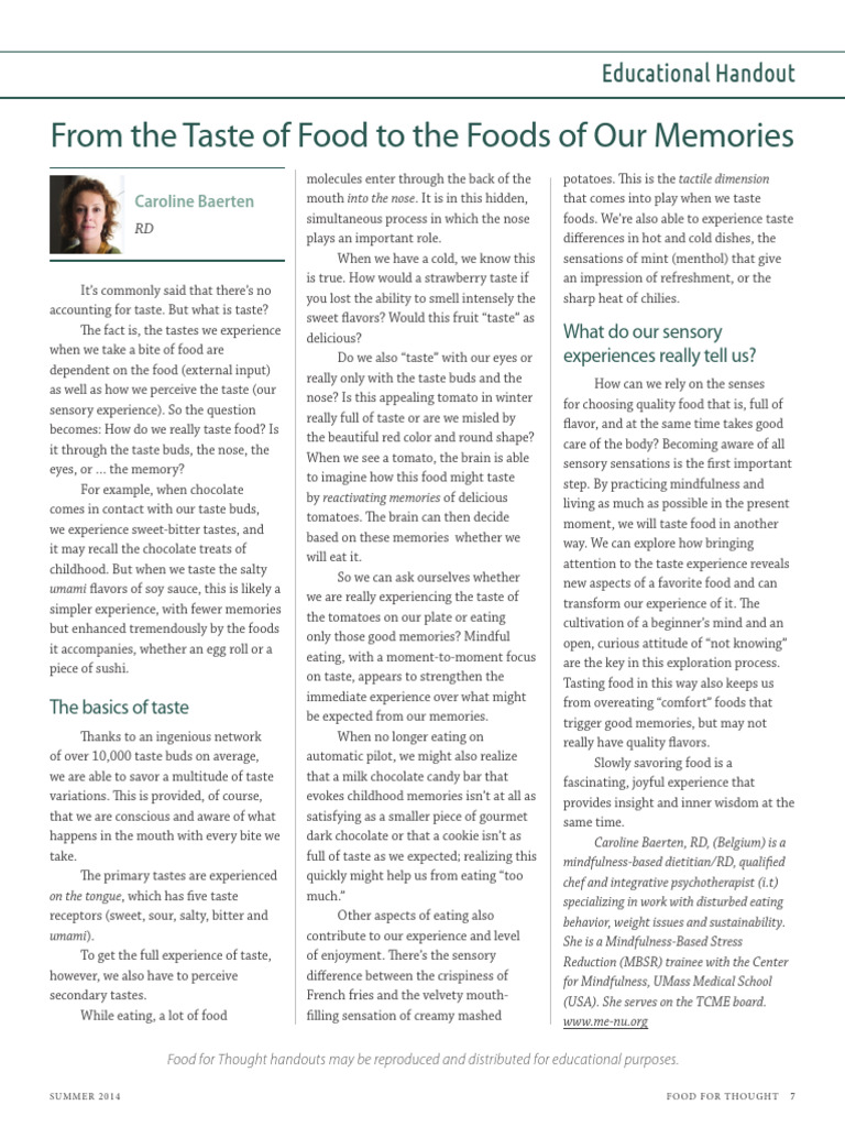 FFT Hand Out 2014 Summer Taste | PDF | Taste | Senses