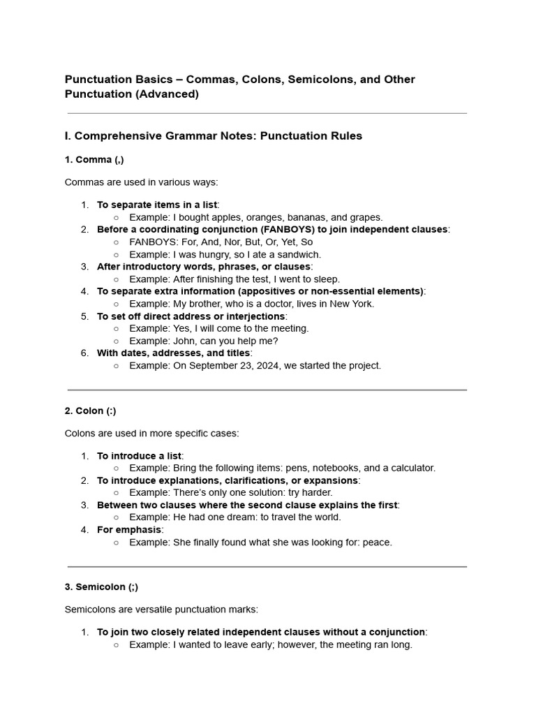 Punctuation Basics - Commas, Colons, Semicolons, and Other Punctuation ...