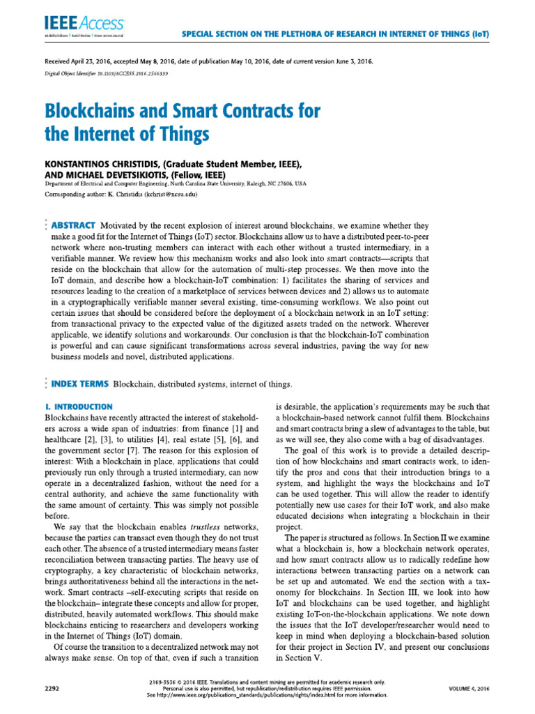 2016 Blockchains And Smart Contracts For Iot Pdf