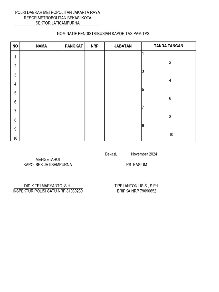 2024 11 26 Tanda Terima Kapor Pam TPS Omp 2024 | PDF