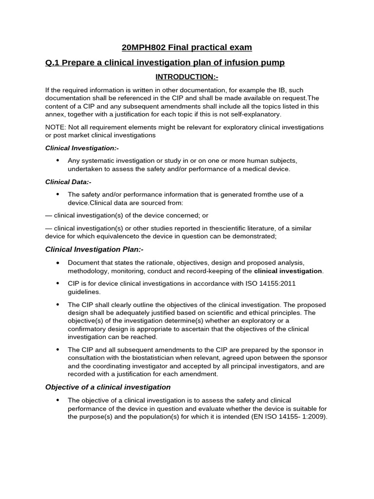 Q.1 20MPH802 Final Practical Exam | PDF | Clinical Trial | Pump