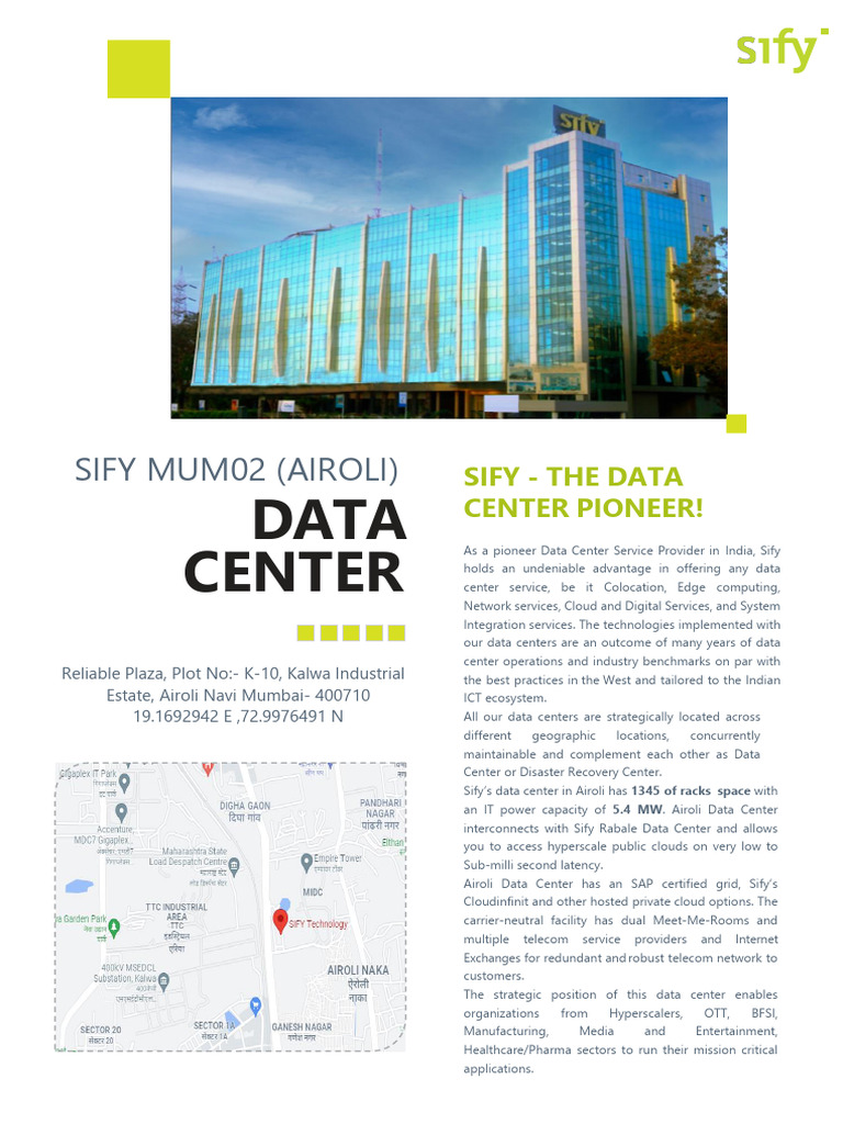 Sify MUM02 Airoli Factsheet | PDF | Data Center | Elevator