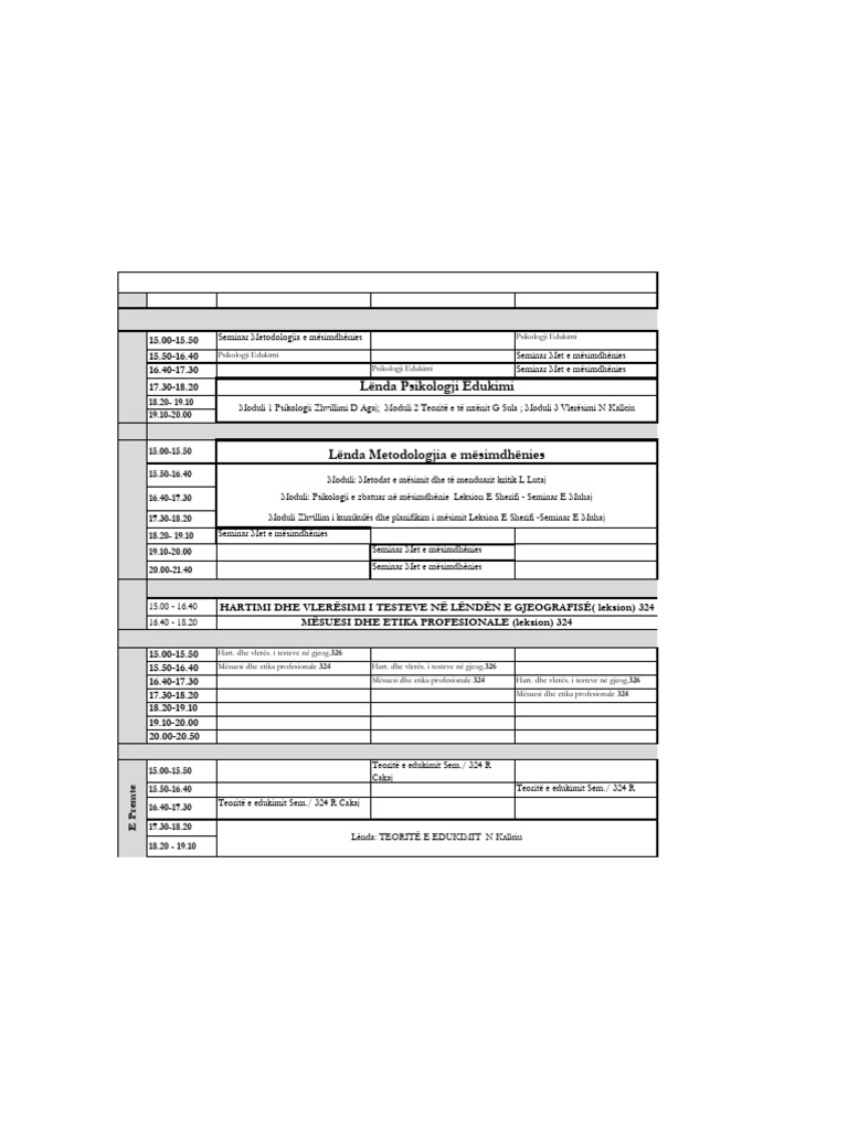 Orari Master Gjeografi 2024-2025 | PDF