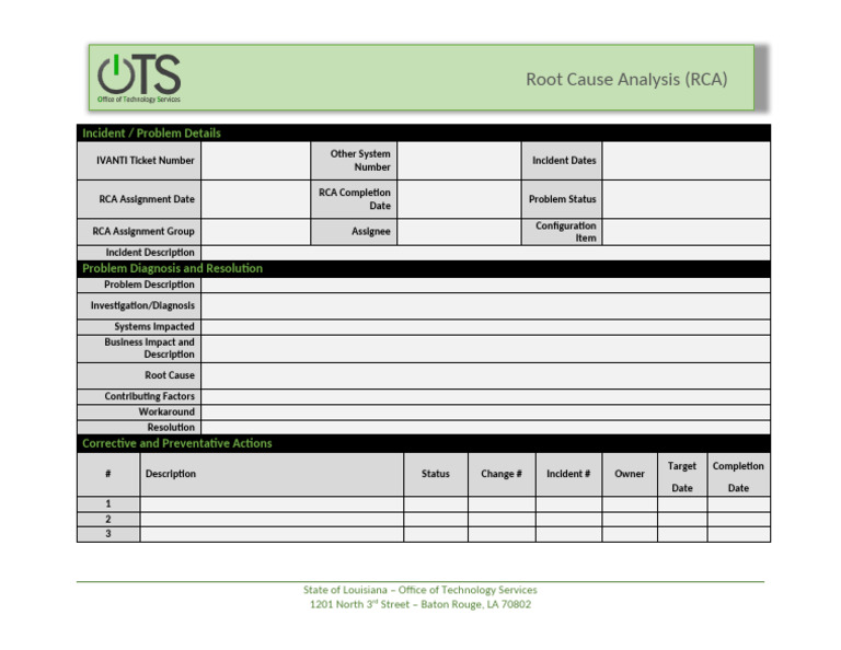 Root Cause Analysis Form | PDF